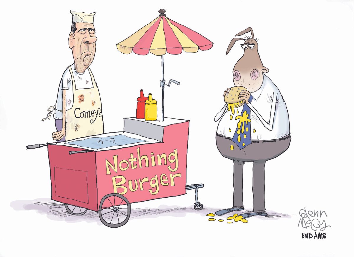 Political cartoon U.S. Trump Comey testimony Democrats nothing burger ...
