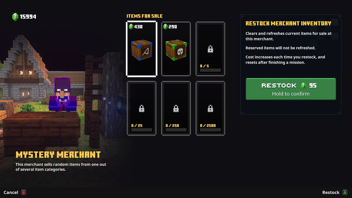 Minecraft Dungeons guide: How to use the new Mystery Merchant vendor ...