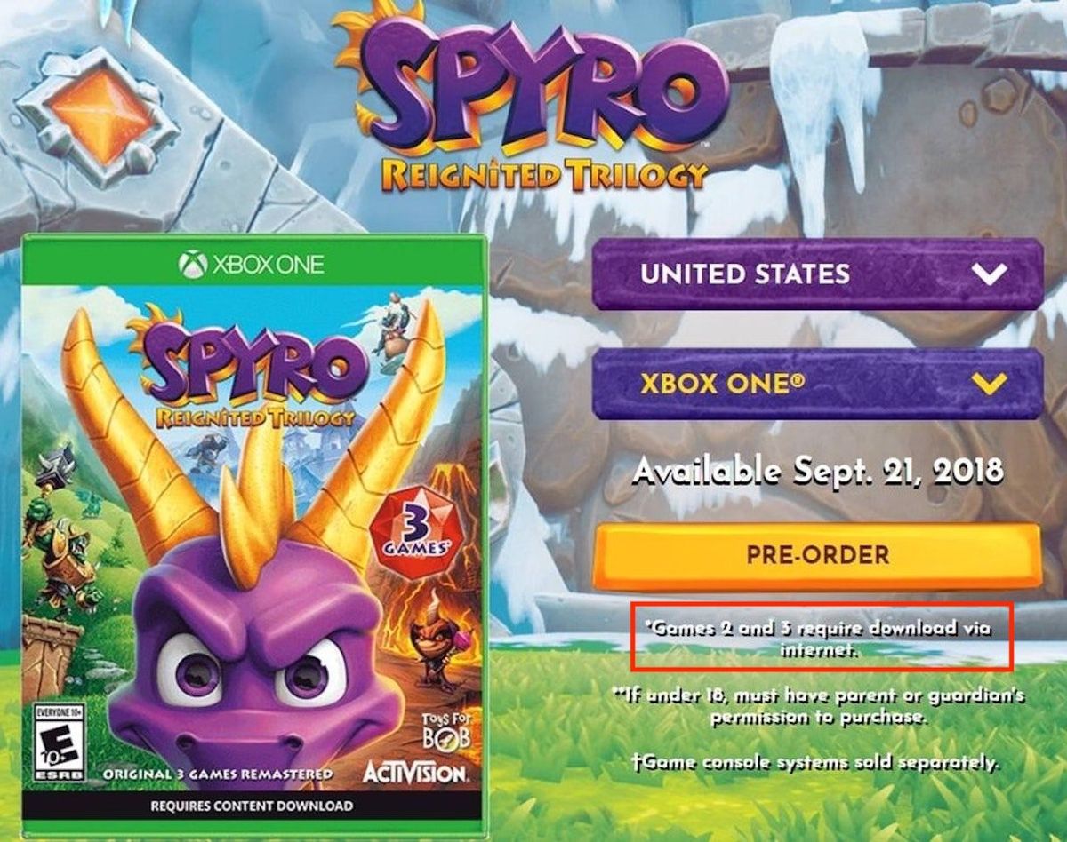 Only one game is included on the Spyro Reignited Trilogy disc (update ...