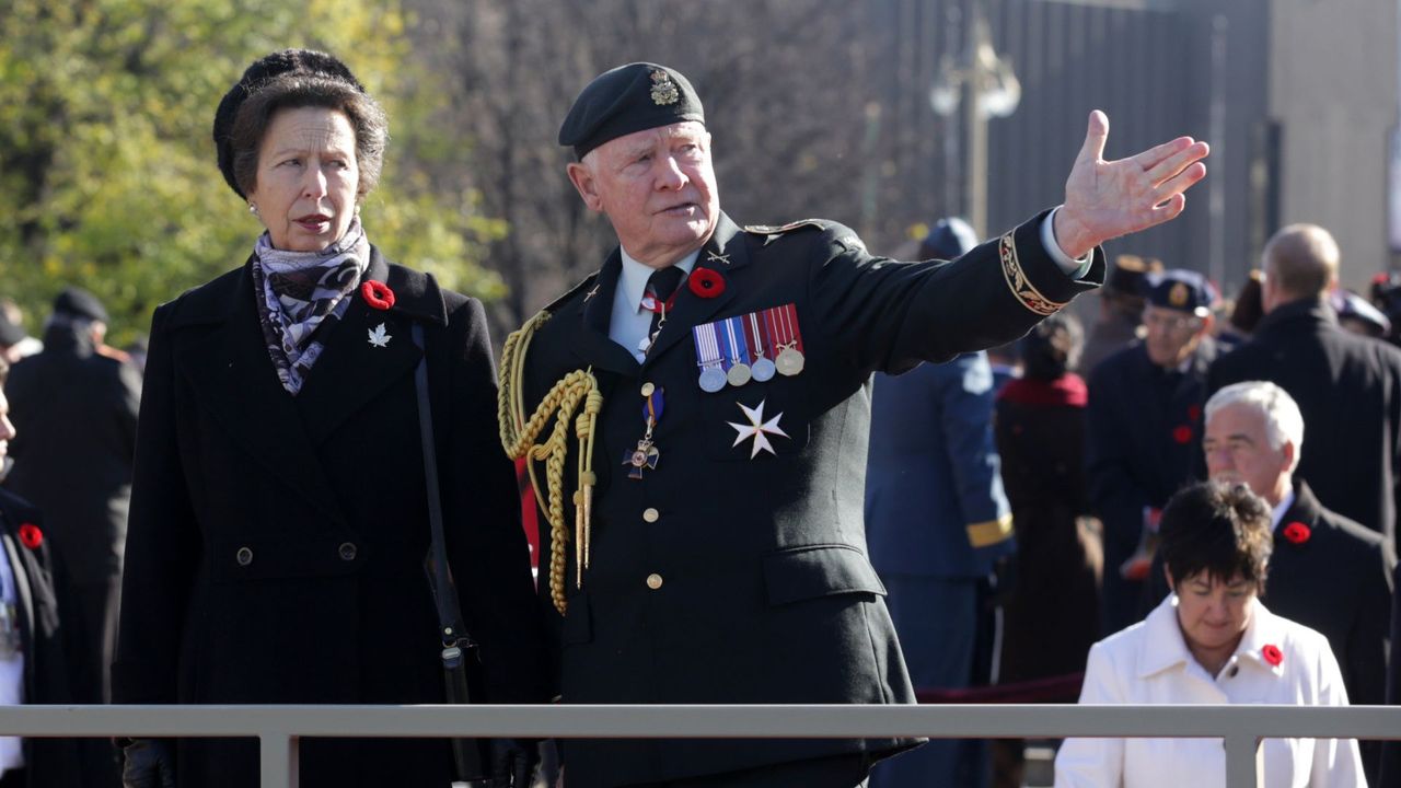 Princess Anne's beige suit and trademark scarf in Canada exudes 'beauty ...