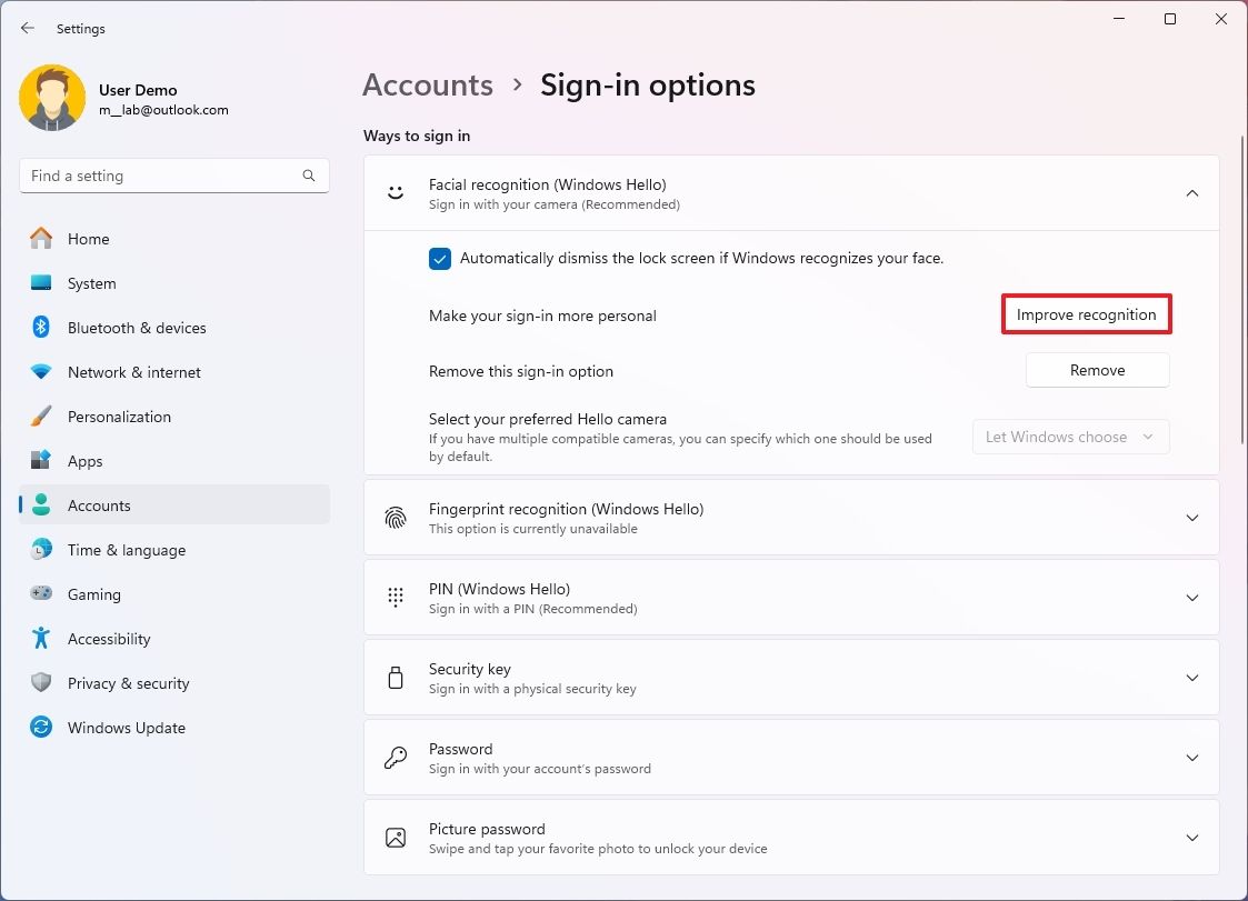 How to configure Windows Hello authentication on Windows 11 | Windows ...