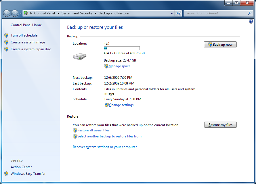 Solution 1: Windows 7 Backup... - Managing Backup: Three Software ...