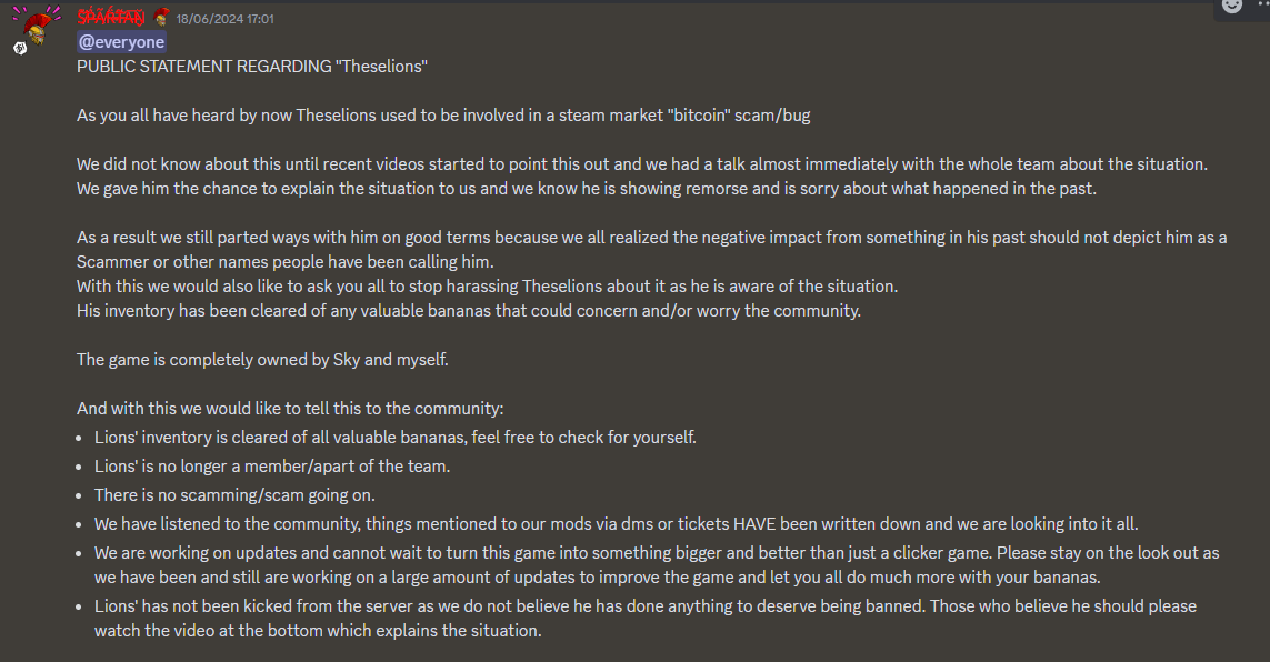 Dev promises that Steam sensation Banana has 'no scamming', after fellow dev's shady faux ...