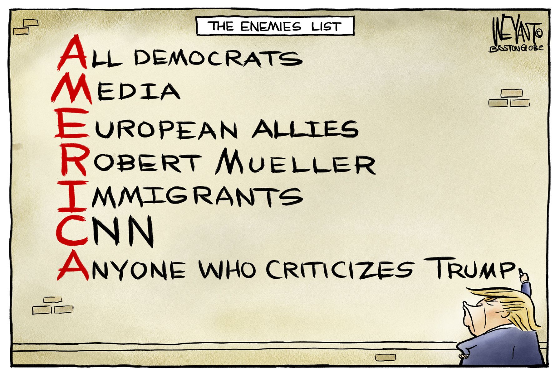Political cartoon U.S. Trump enemies list Democrats media allies ...