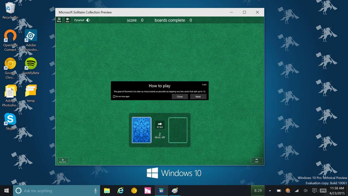 Here is the new Solitaire Collection found in Windows 10 10061 preview ...