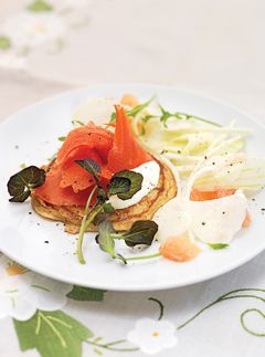 Smoked salmon blinis with horseradish cream and a zesty salad | Marie ...