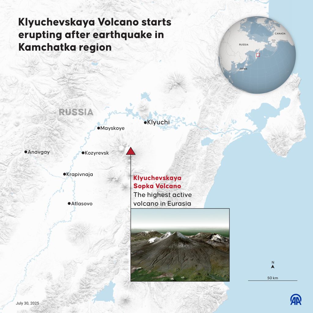 Russian volcano explodes in 'powerful' eruption, likely intensified by ...