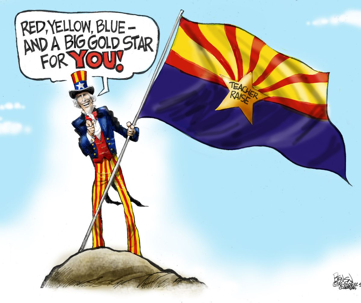 Political cartoon U.S. Uncle Sam Arizona teachers strike raise | The Week