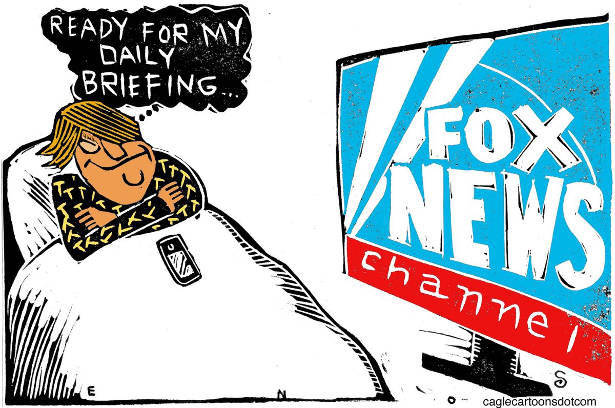 Political cartoon U.S. Trump daily briefing Fox News | The Week