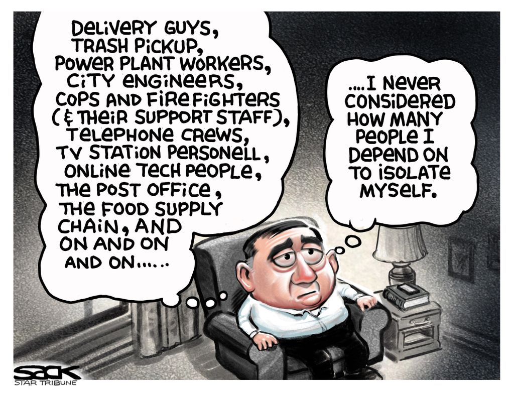 Editorial Cartoon U.S. essentials workers for people to self isolate ...