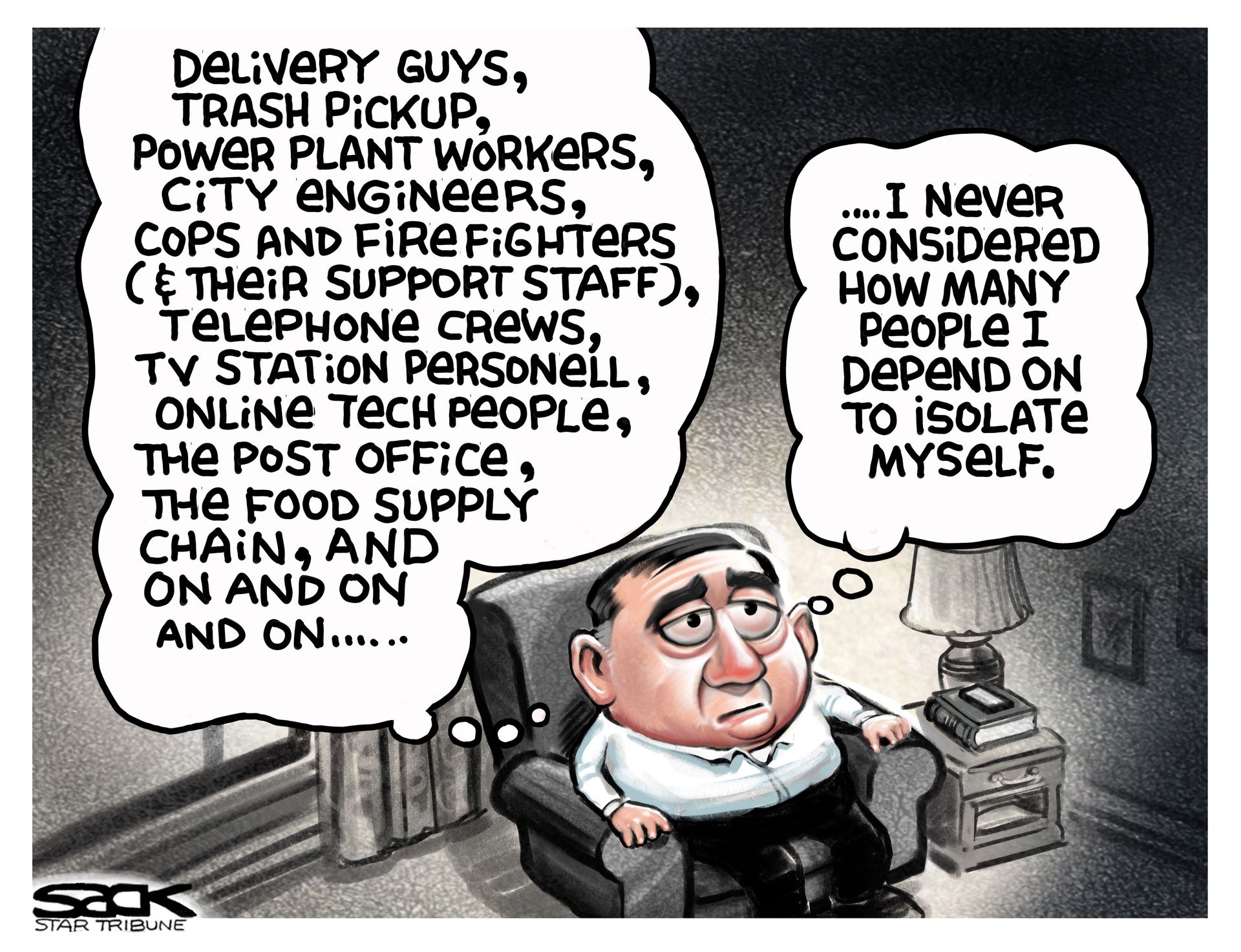 Editorial Cartoon U.S. essentials workers for people to self isolate ...