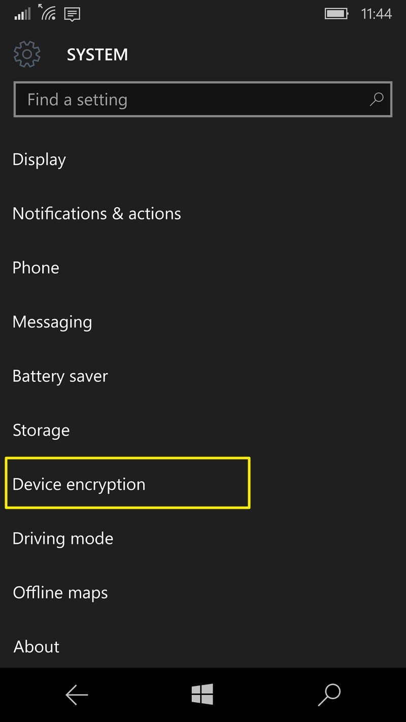 How to enable device encryption on a phone with Windows 10 Mobile ...