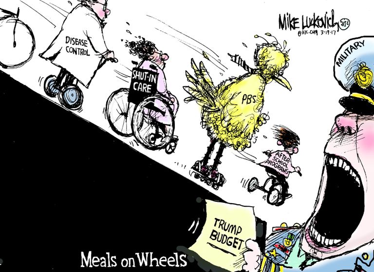 Political Cartoon U.S. Trump Budget cuts PBS EPA Meals on Wheels | The Week