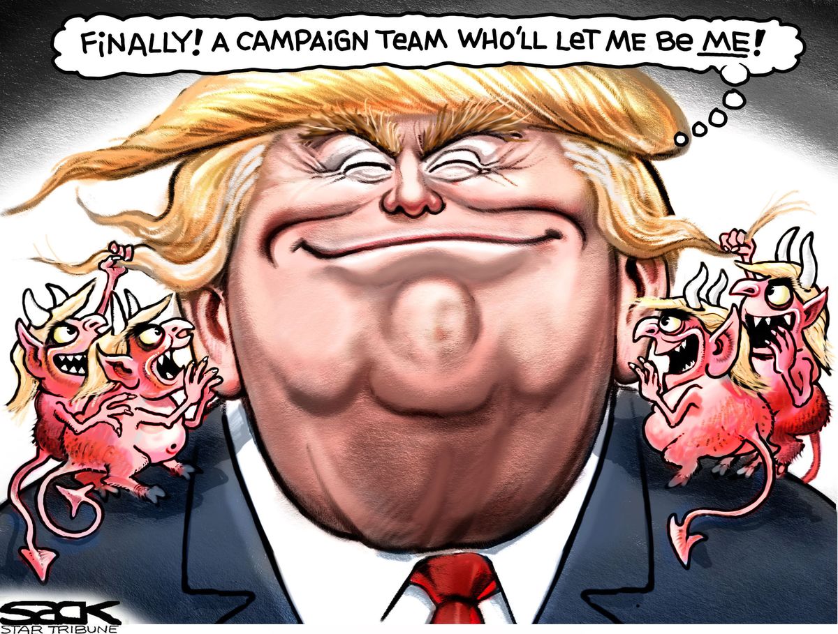 Political cartoon US election 2016 Trump new campaign team | The Week