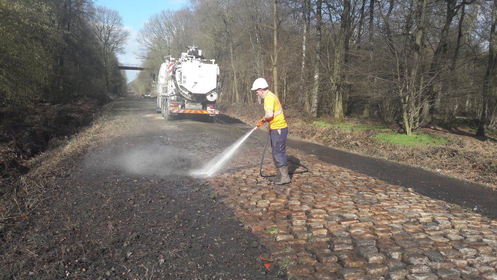 Work begins to mortar joints of Arenberg Paris-Roubaix cobbles ...