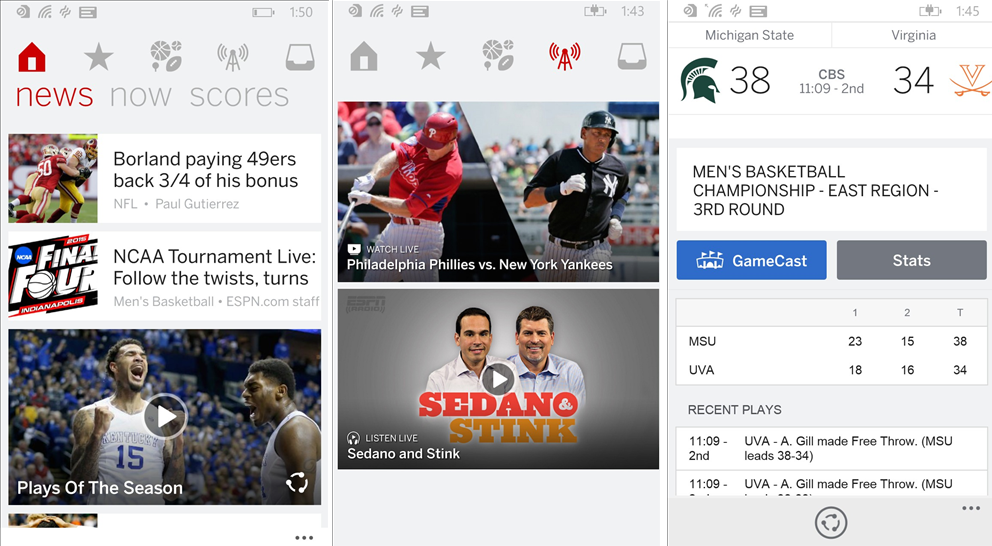 ESPN Hub gets a major makeover to become ESPN App on Windows Phone 8.1 ...