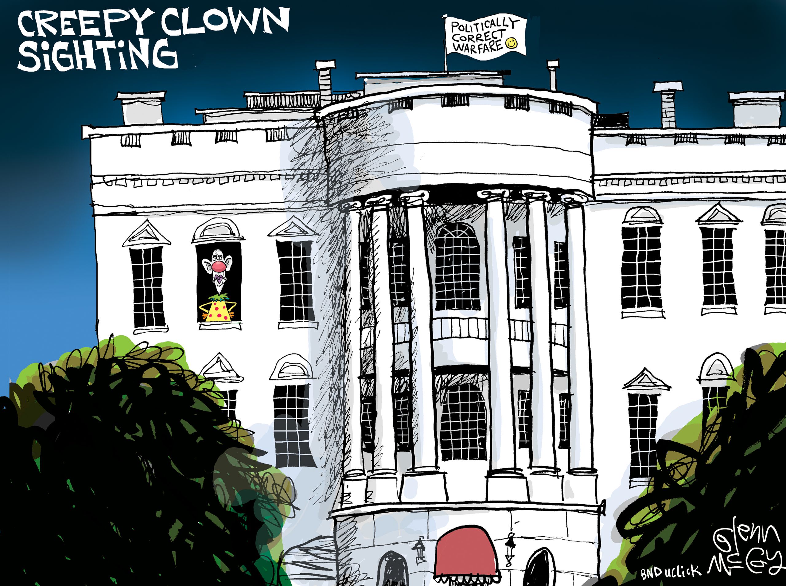 Political cartoon U.S. Barack Obama creepy clowns | The Week