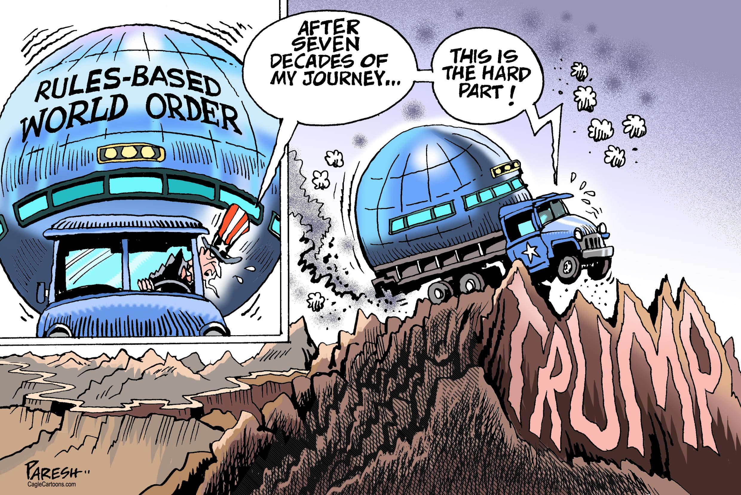 Political cartoon U.S. Trump rules-based world order free trade | The Week