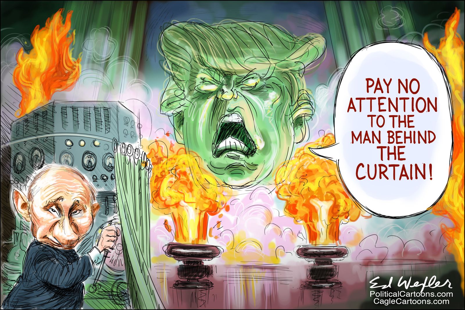 Political cartoon U.S. Trump Putin Russia investigation Wizard of Oz ...