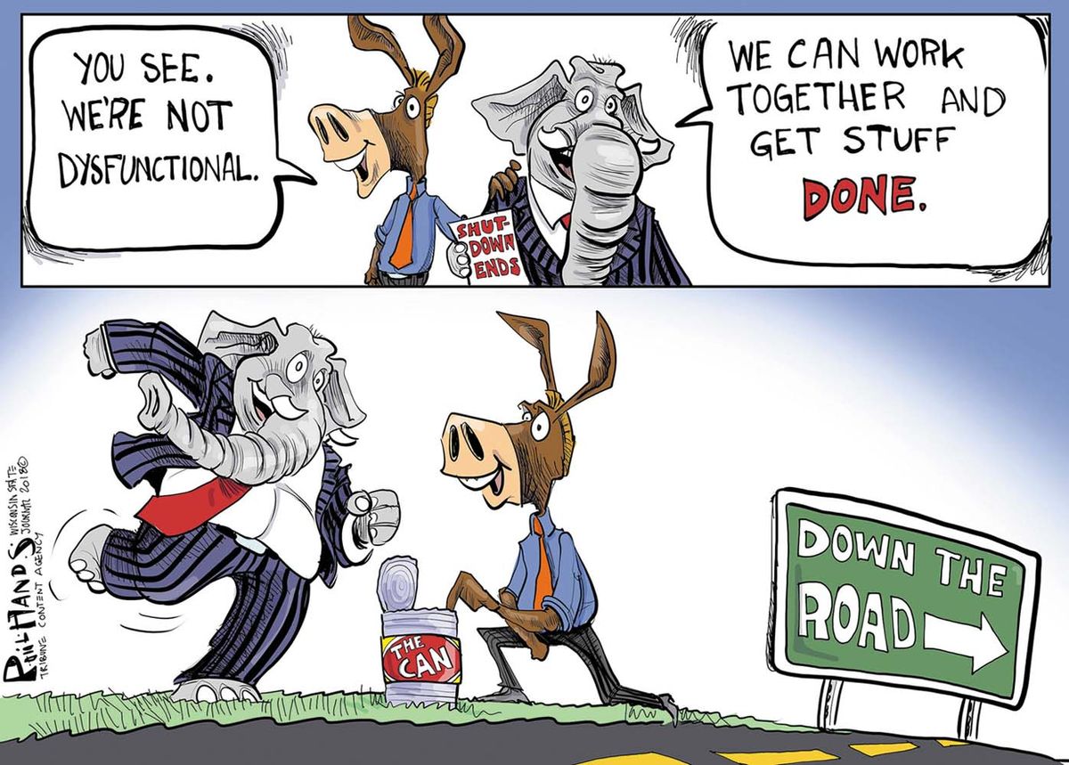 Political cartoon U.S. government shutdown bipartisan Congress ...