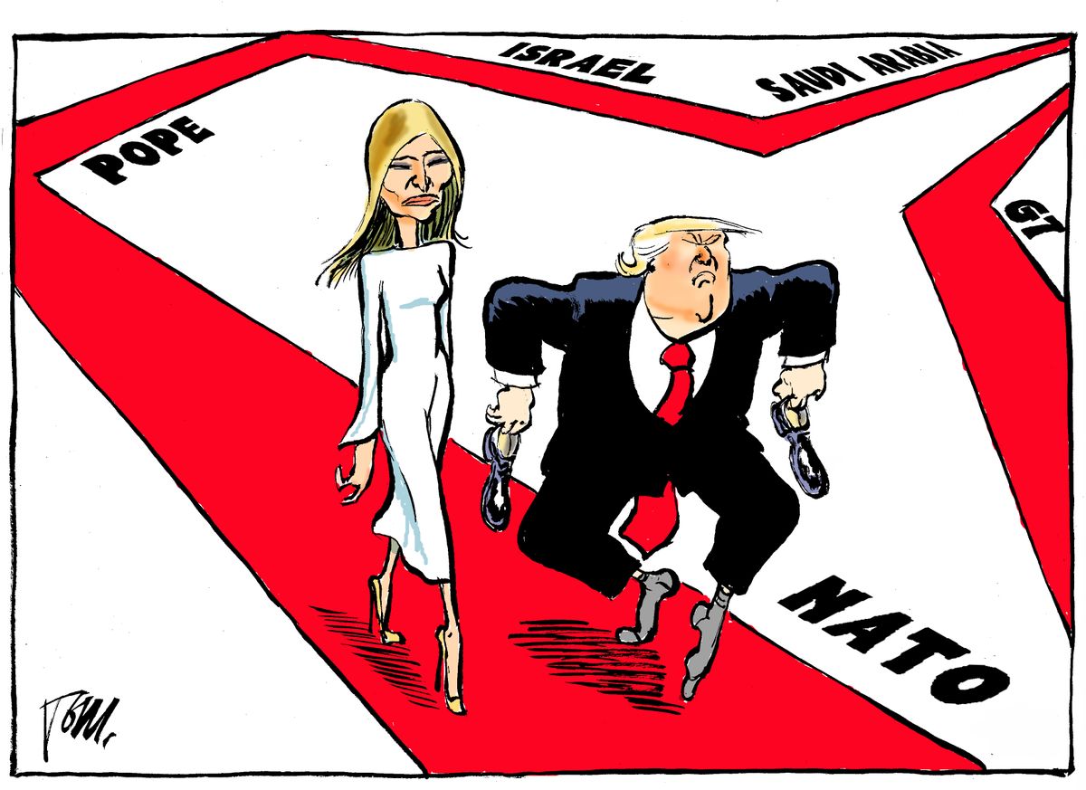 Political cartoon U.S. Trump abroad Melania | The Week