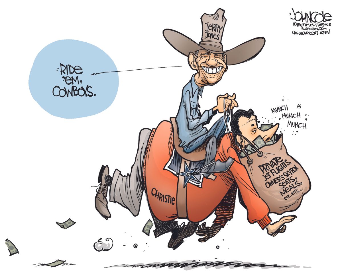 Editorial cartoon Jerry Jones Chris Christie Cowboys | The Week