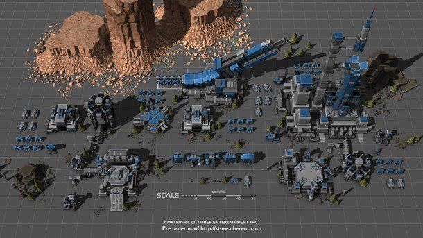 Planetary Annihilation screenshots show buildings, units, unit cannon ...