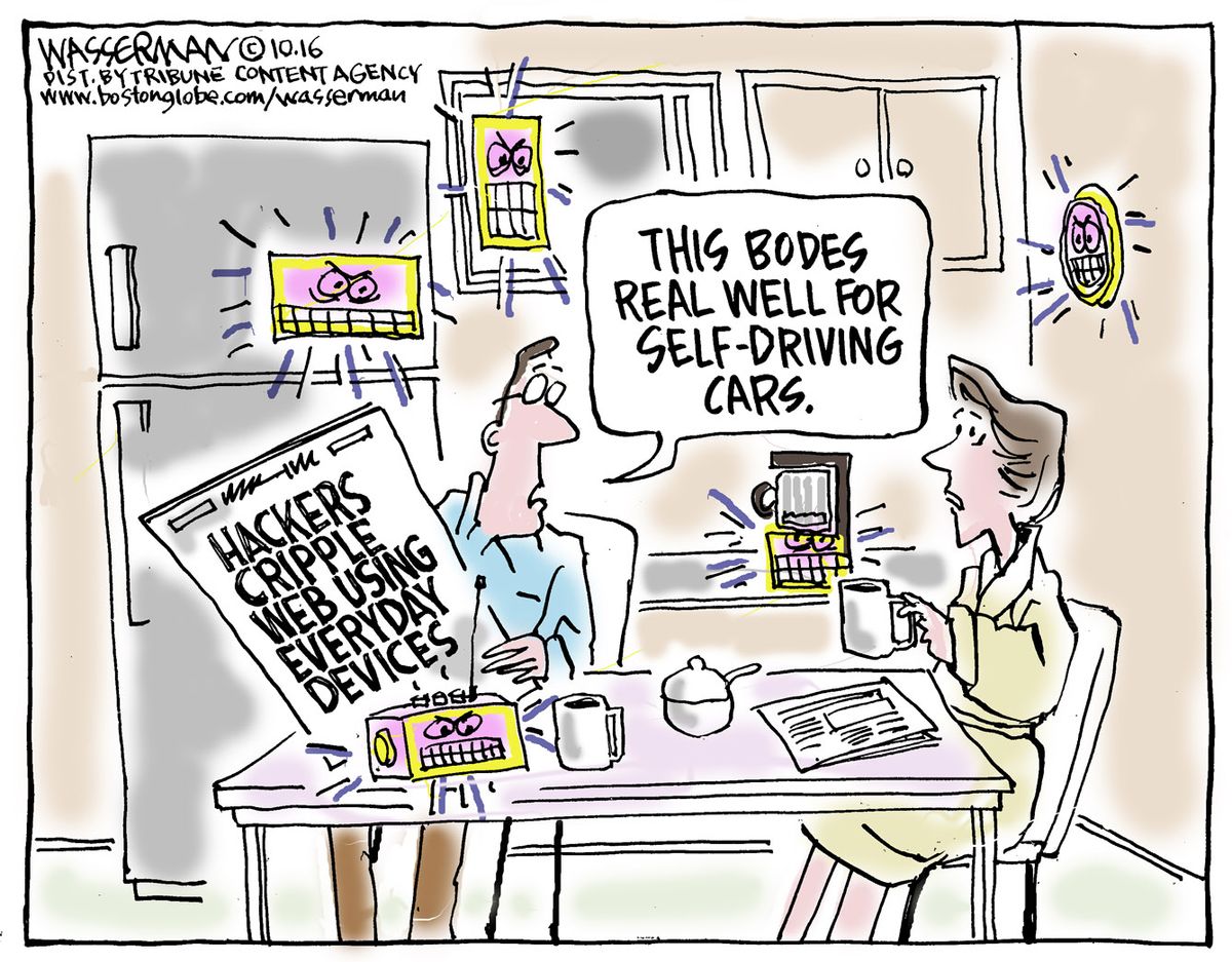 Editorial cartoon U.S. Tesla cars Mobile hackers | The Week