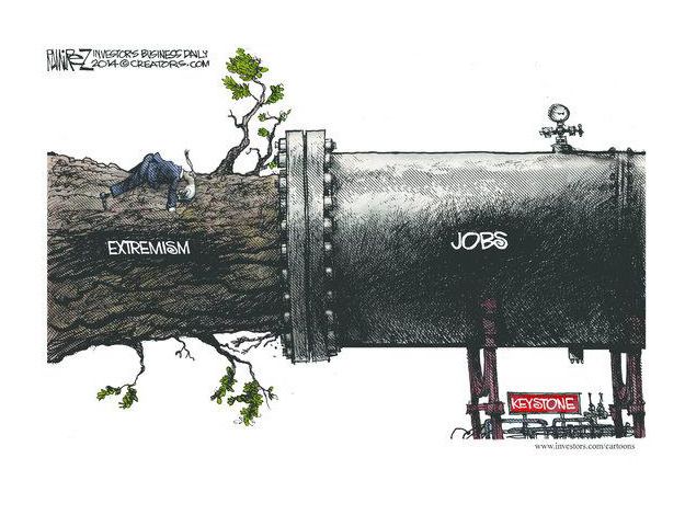 Political cartoon Keystone XL pipeline extremism jobs | The Week