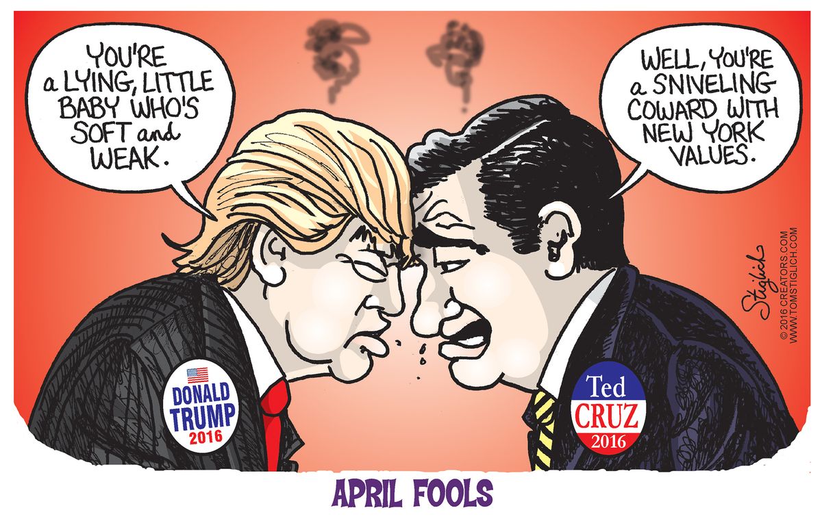 Political cartoon U.S. Trump Cruz April Fools 2016 | The Week