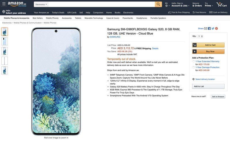 Samsung Galaxy S20 pops up early on Amazon UAE before the Feb 11 launch ...