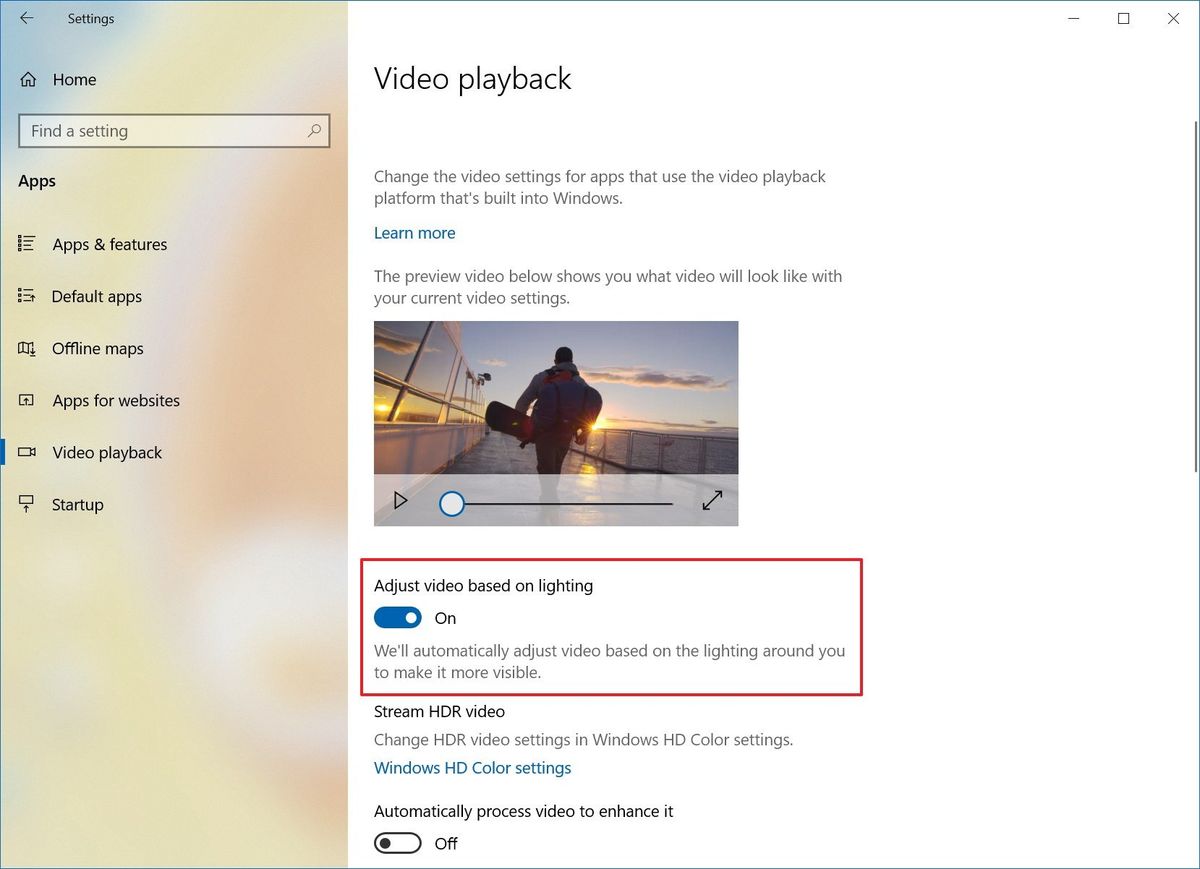 How to automatically adjust video visibility on Windows 10 October 2018 ...