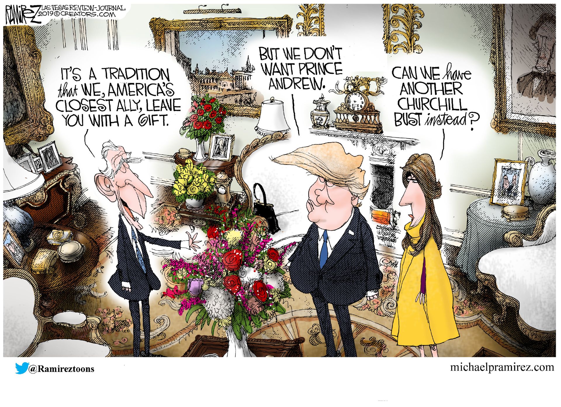 Political Cartoon World Trump UK Visit Royals Gift Prince Andrew | The Week