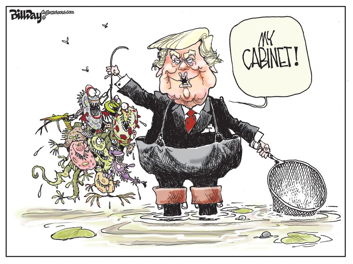 Political cartoon U.S. Donald Trump swamp cabinet | The Week