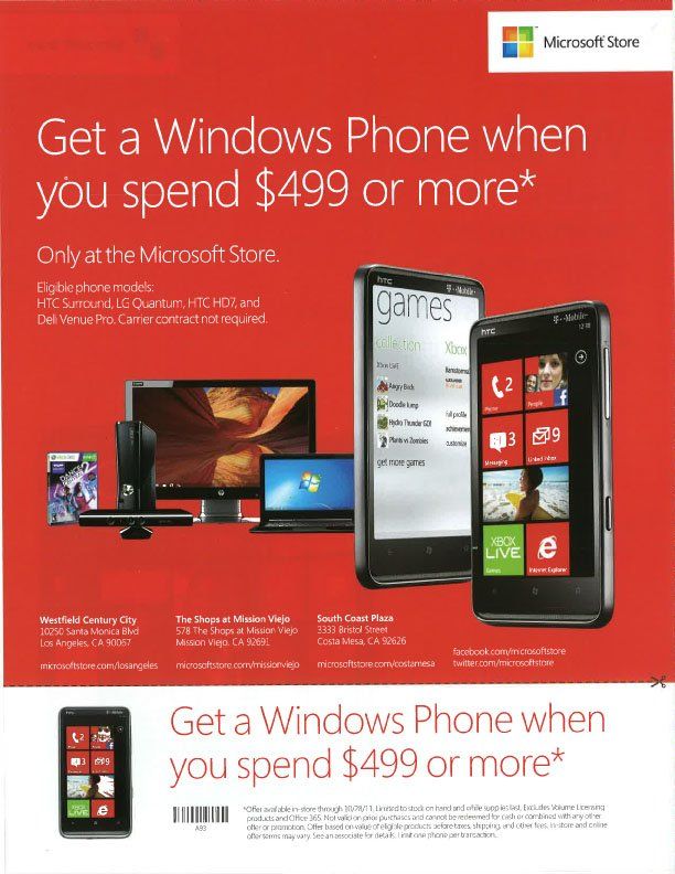 Microsoft Stores offering a free Windows Phone with a $499 purchase ...