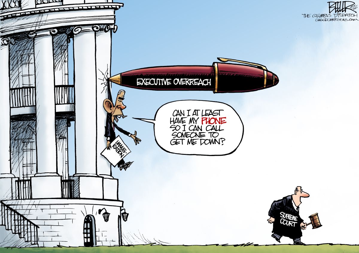 Political cartoon U.S. Obama Executive Overreach immigration pen phone ...