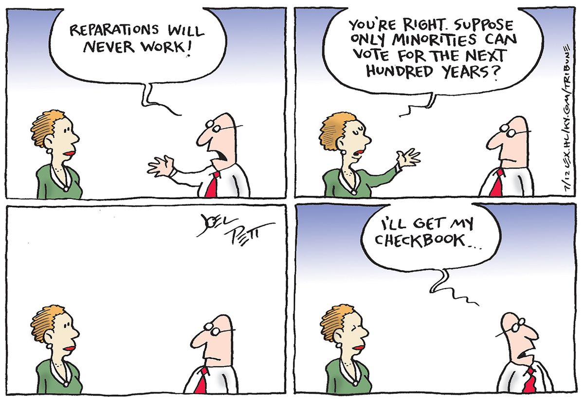 Political Cartoon U.S. Argument for Reparations or Minority Only Vote ...