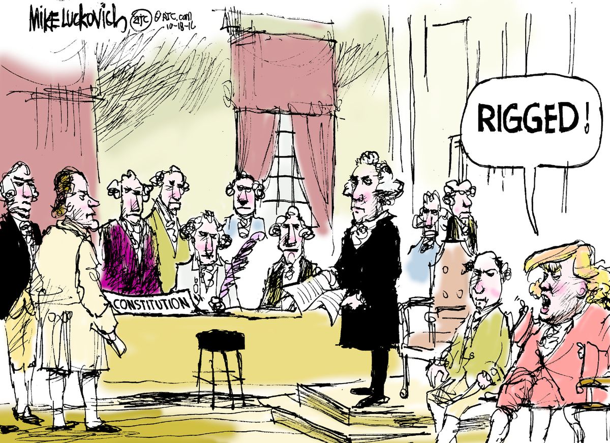 Political cartoon U.S. 2016 election Donald Trump Founding Fathers ...