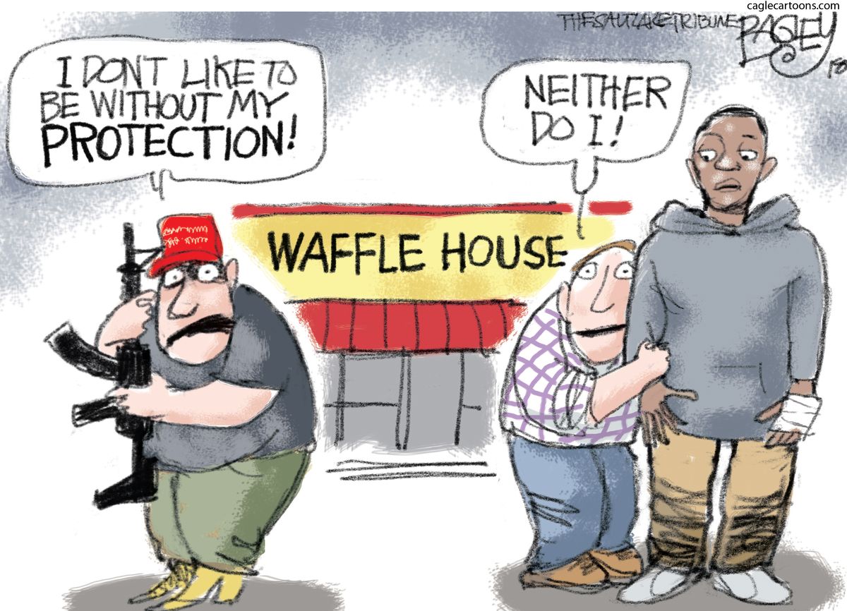 Political cartoon U.S. Waffle house shooting James Shaw gun laws | The Week