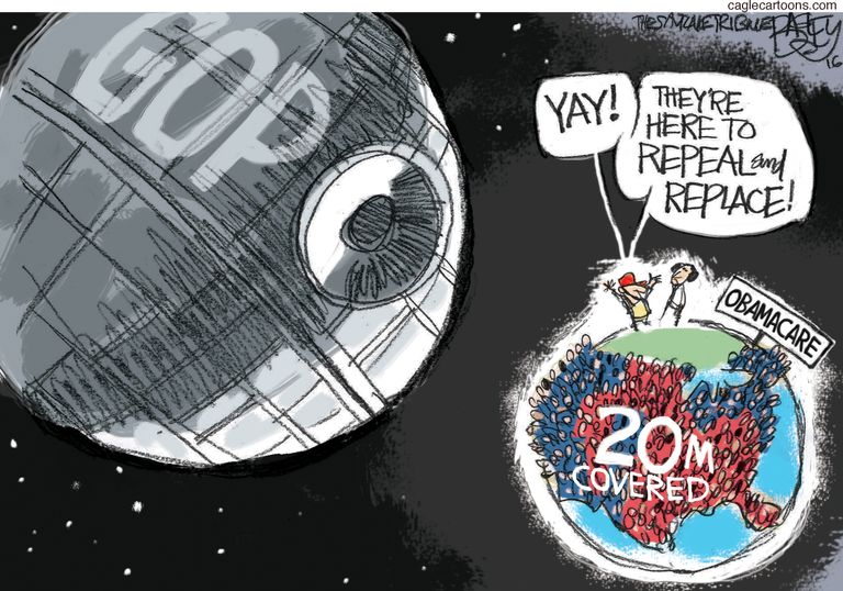 Political cartoon U.S. Obamacare repeal and replace GOP star wars | The ...