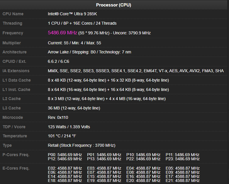 Core Ultra 9 285K retail samples benchmarked in CPU-Z and Blender ...