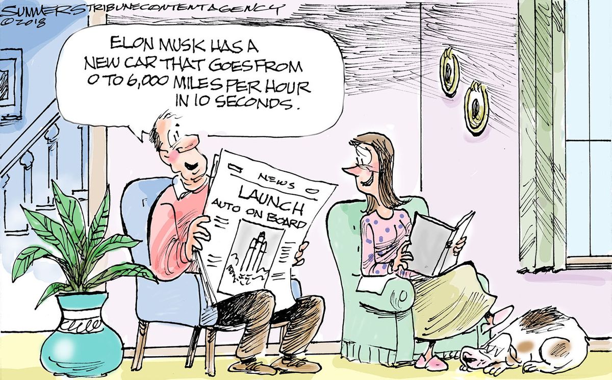 Editorial cartoon U.S. Elon Musk SpaceX Tesla Falcon Heavy | The Week