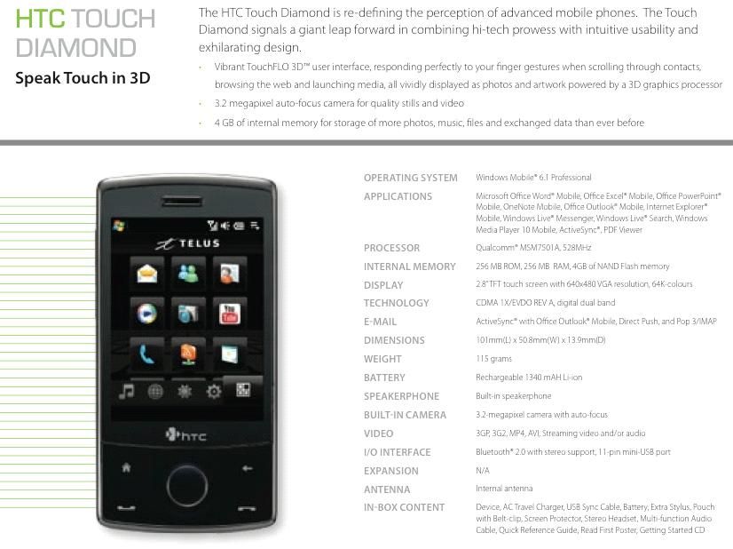 HTC Diamond CDMA Specs Revealed | Windows Central
