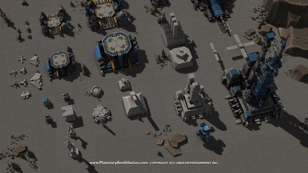 Planetary Annihilation screenshots show buildings, units, unit cannon ...