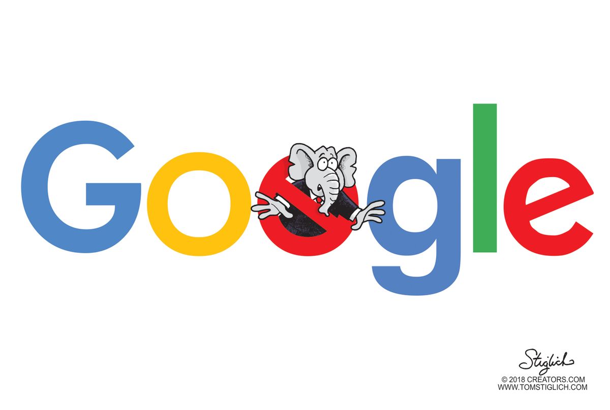 Political cartoon U.S. Trump Google Republicans anti-conservative bias ...