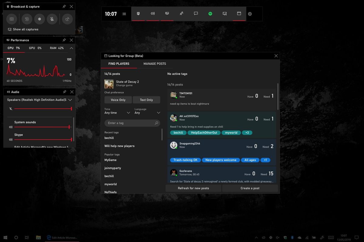 Microsoft's new Windows 10 Game Bar picks up 'Looking for Group ...