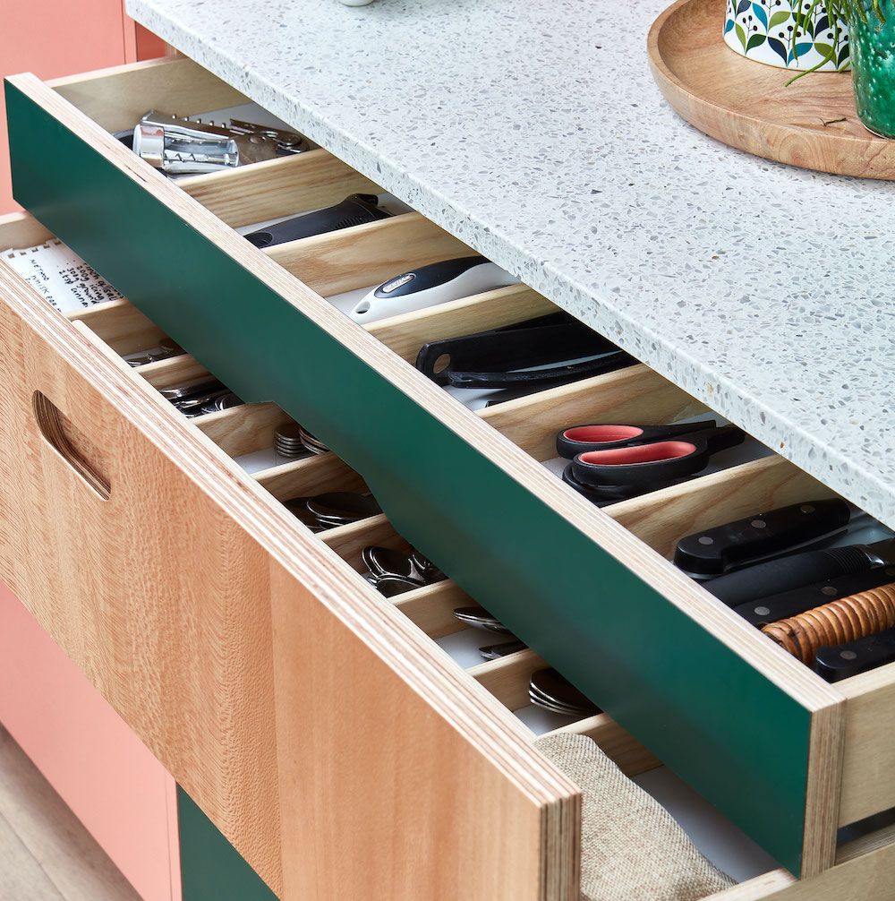 Colourful kitchen transformation: rainbow colours enliven tired space ...