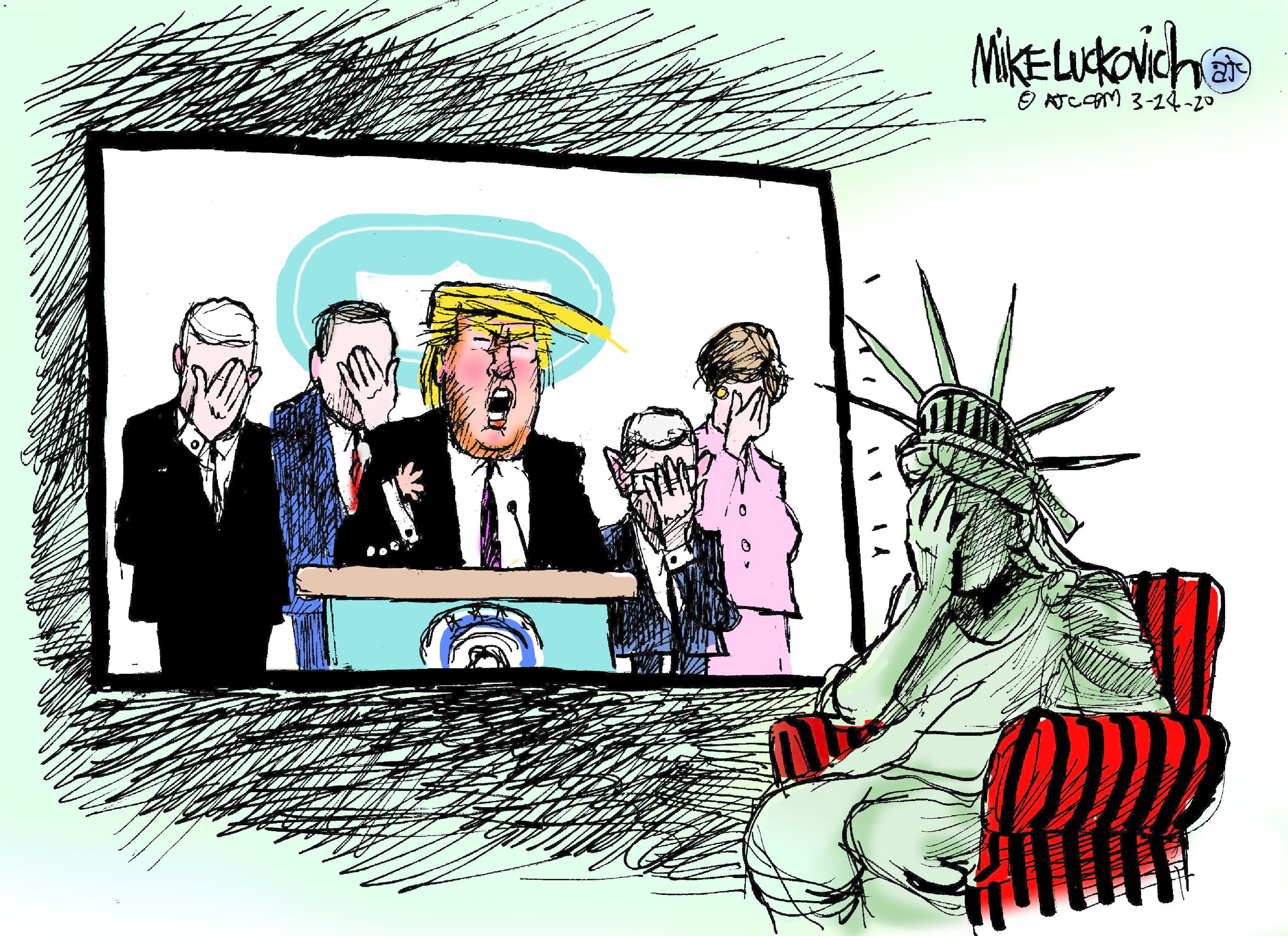Political Cartoon U.S. Trump Dr. Fauci Coronavirus Lady Liberty ...
