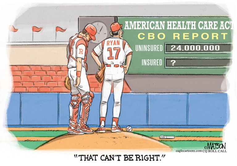 Political Cartoon U.S. Paul Ryan baseball uninsured Americans health ...