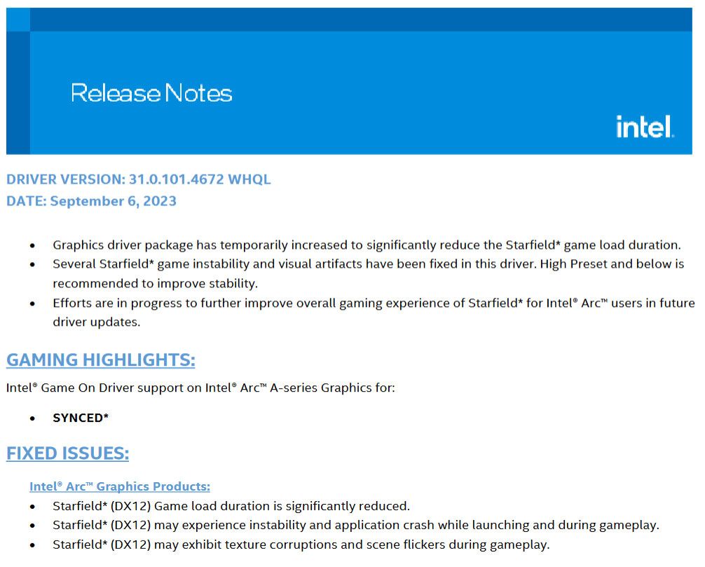 Intel Releases Starfield-Centric Graphics Driver to Iron out GPU Bugs ...
